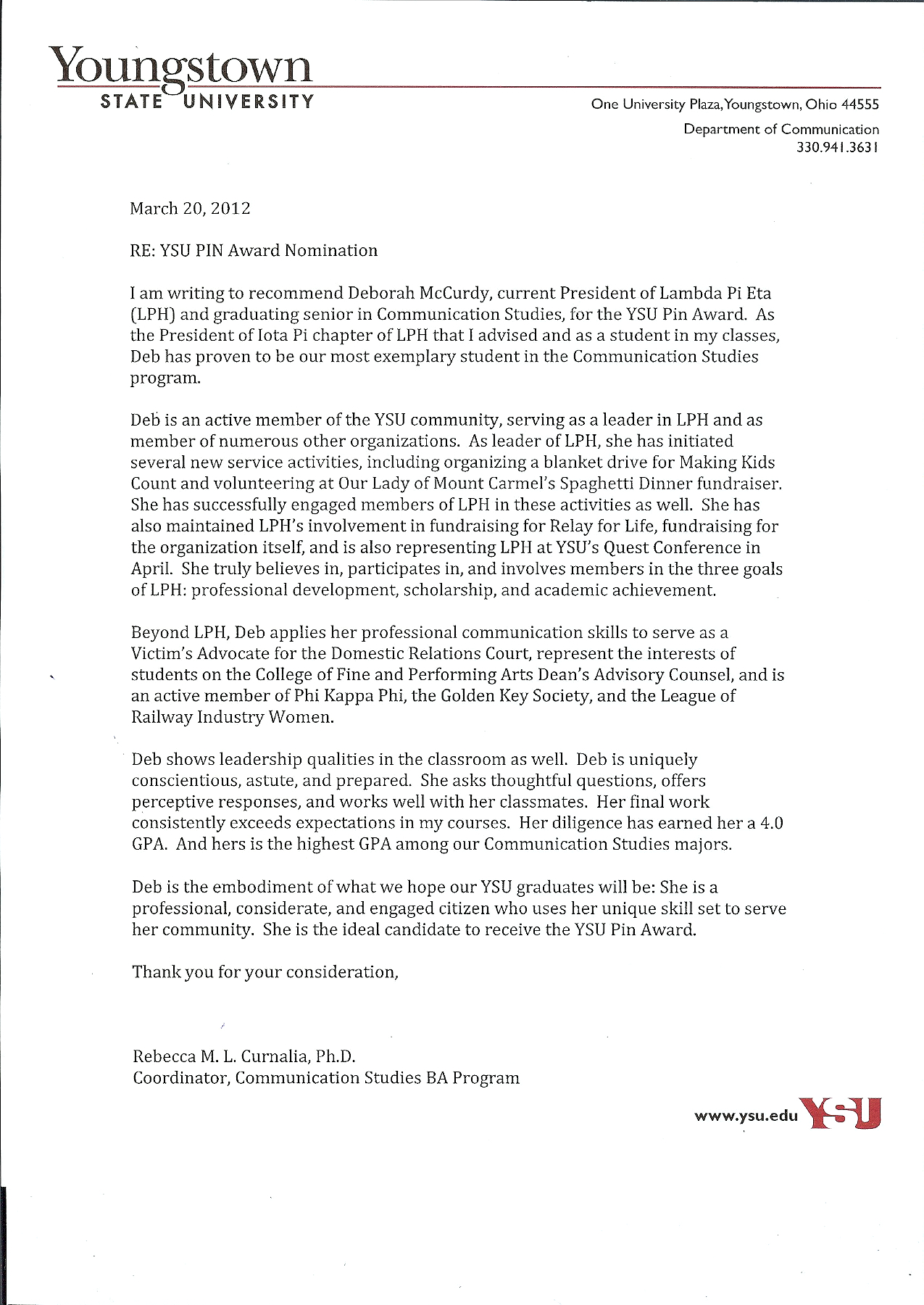 Honors and Awards | Deborah McCurdy